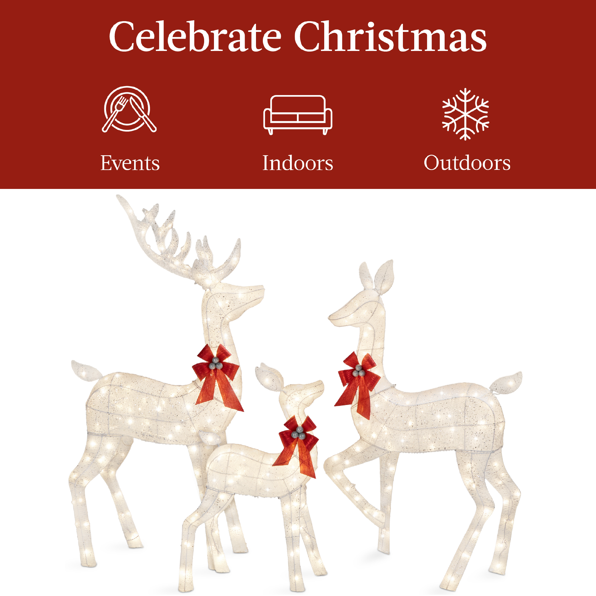 Best Choice Products 3-Piece Lighted Christmas Deer Set Outdoor Decor ...