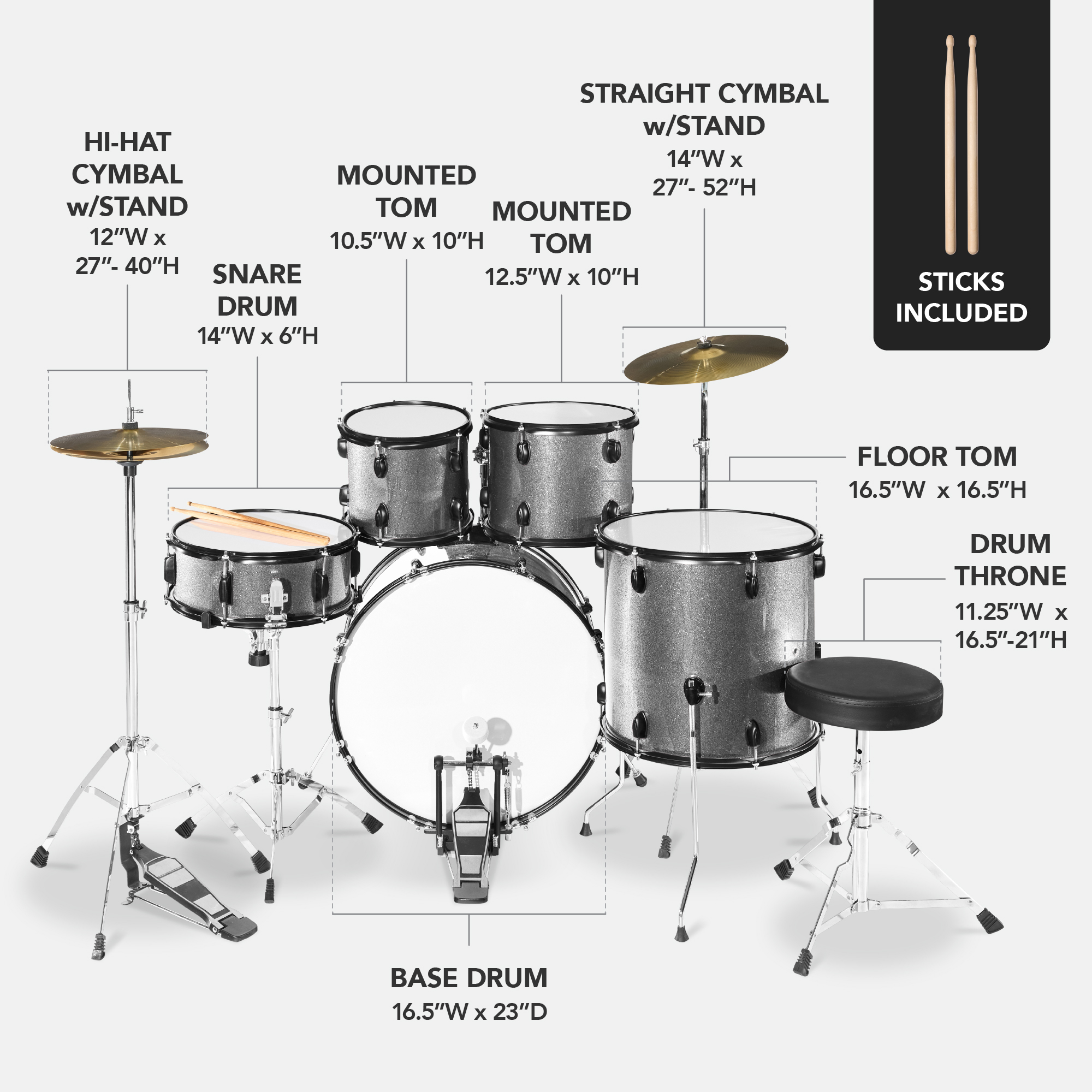 Best Choice Products Best Choice Products 5-Piece Full Size Drum Set ...