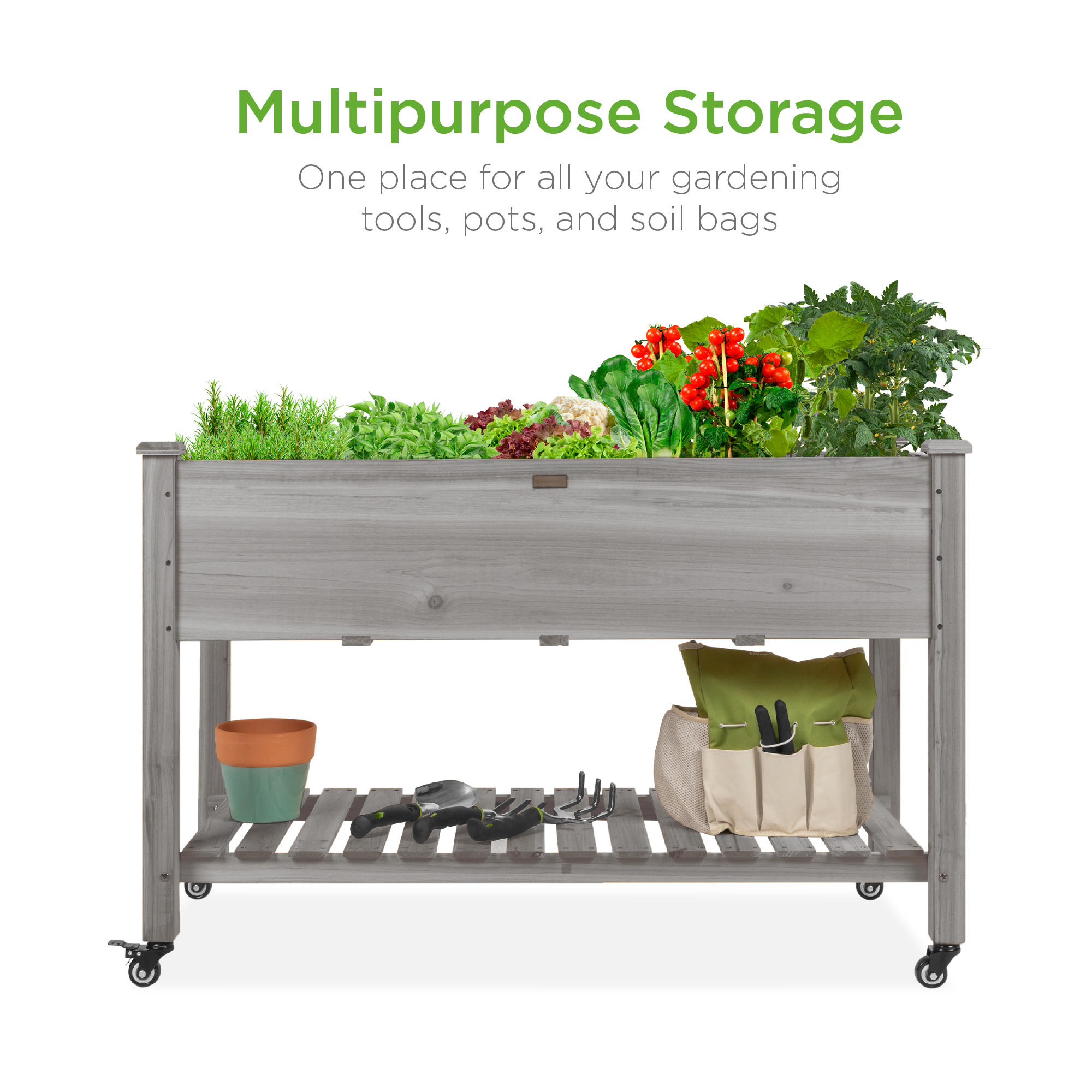 Best Choice Products Mobile Raised Bed Elevated Planter Wheels Shelf ...