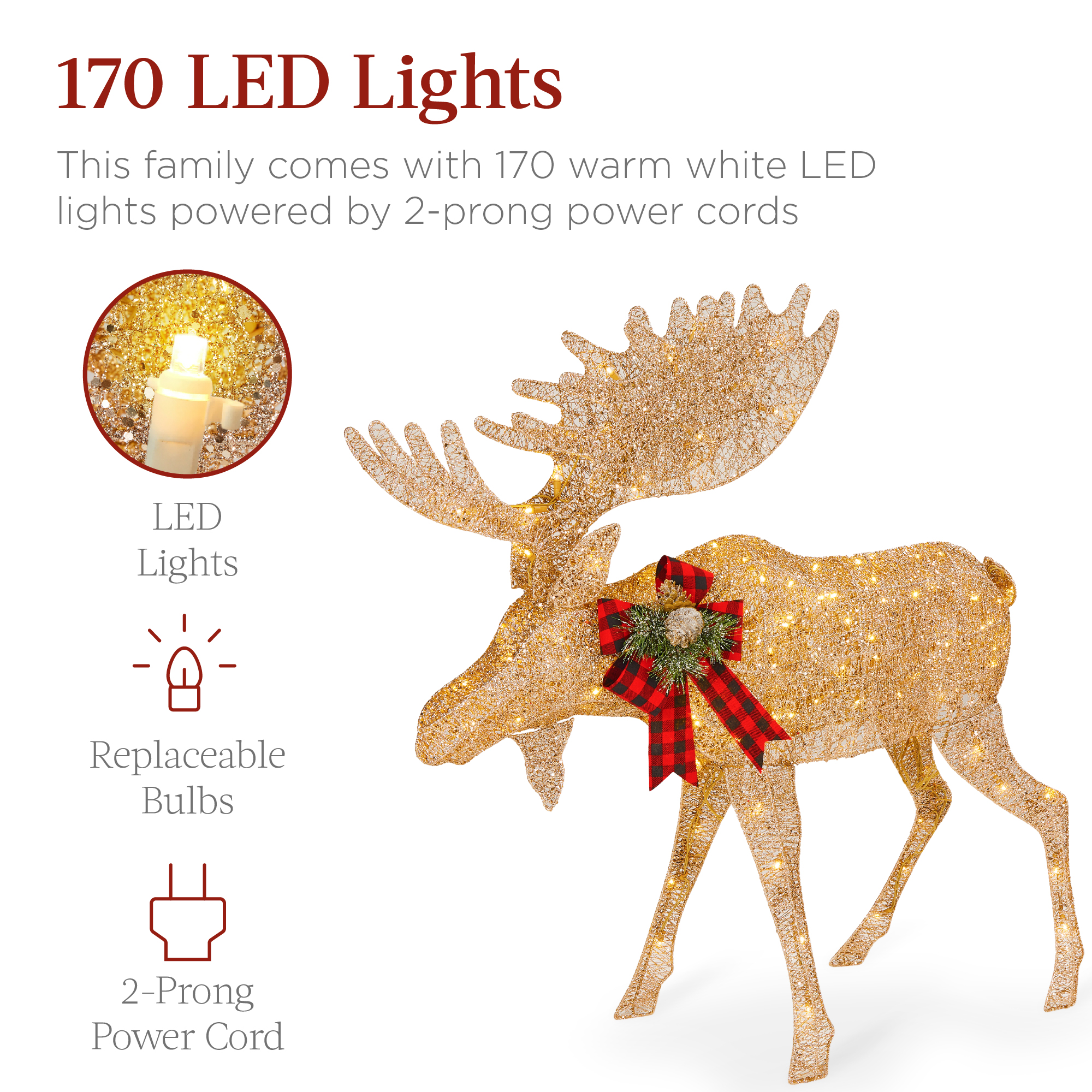 Best Choice Products 2-Piece Moose Family Lighted Decoration Set LED ...