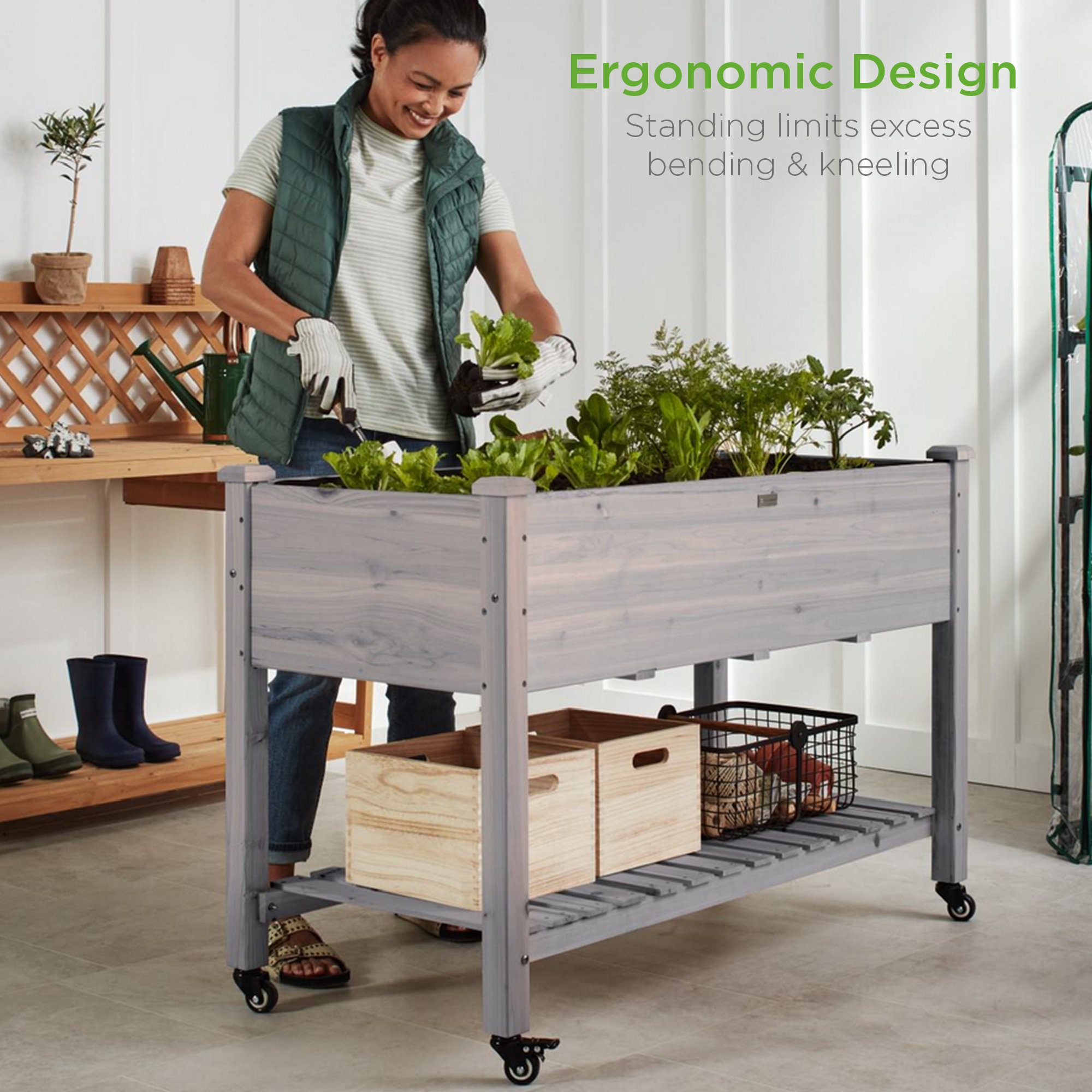 Best Choice Products Mobile Raised Bed Elevated Planter Wheels Shelf ...