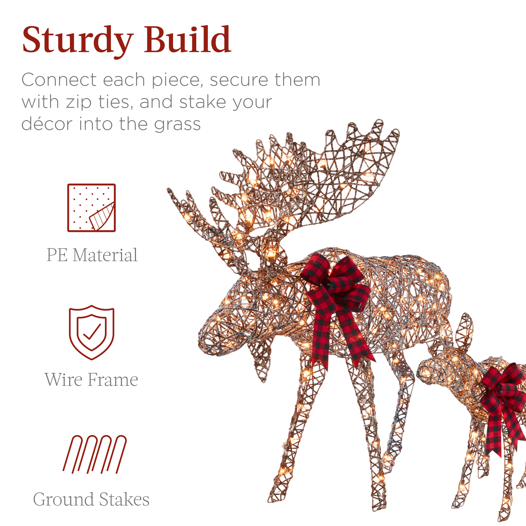 2-Piece Moose Family Lighted Outdoor Christmas Decoration Set w/ LED ...