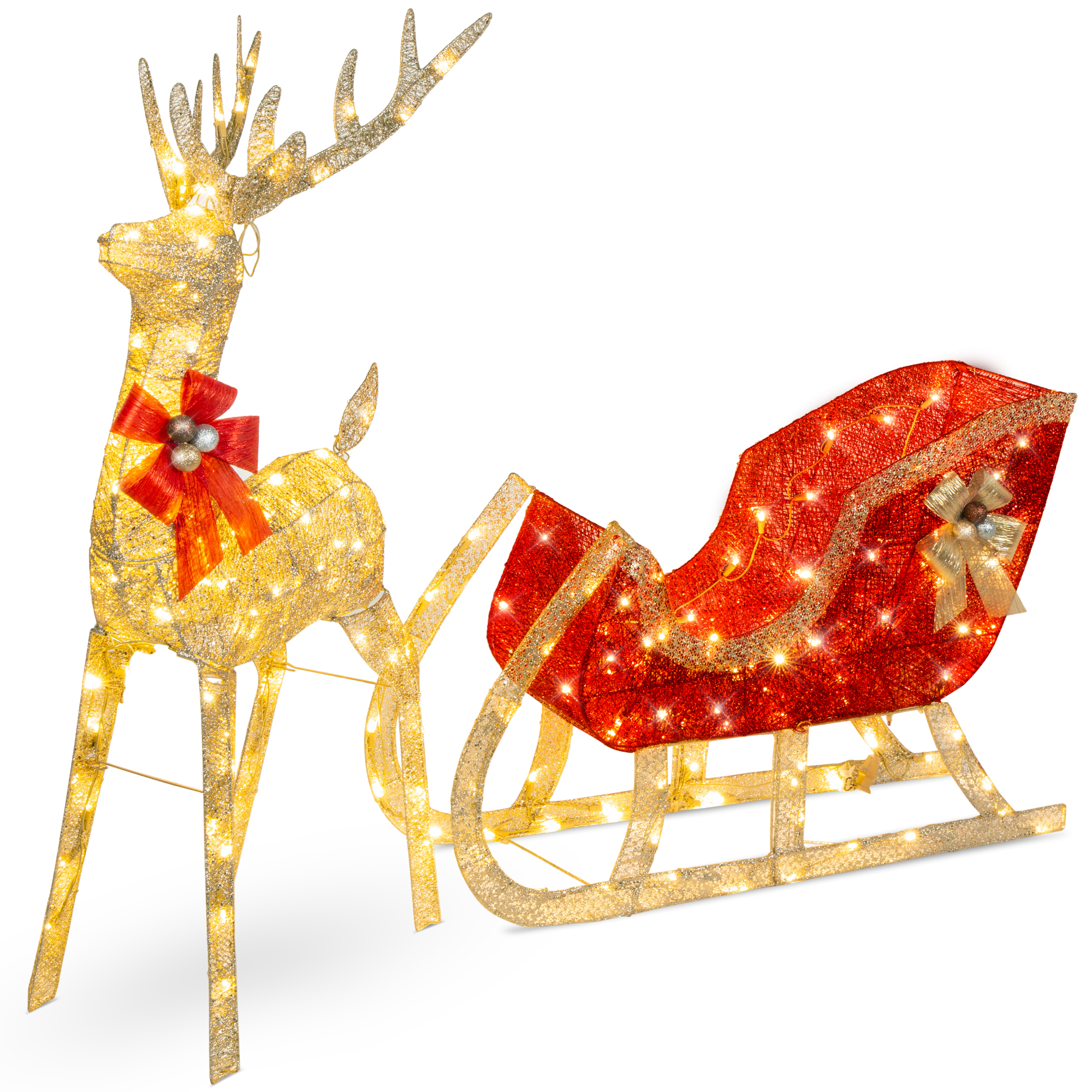 Lighted Christmas Reindeer & Sleigh Outdoor Decor Set w/ LED Lights | eBay