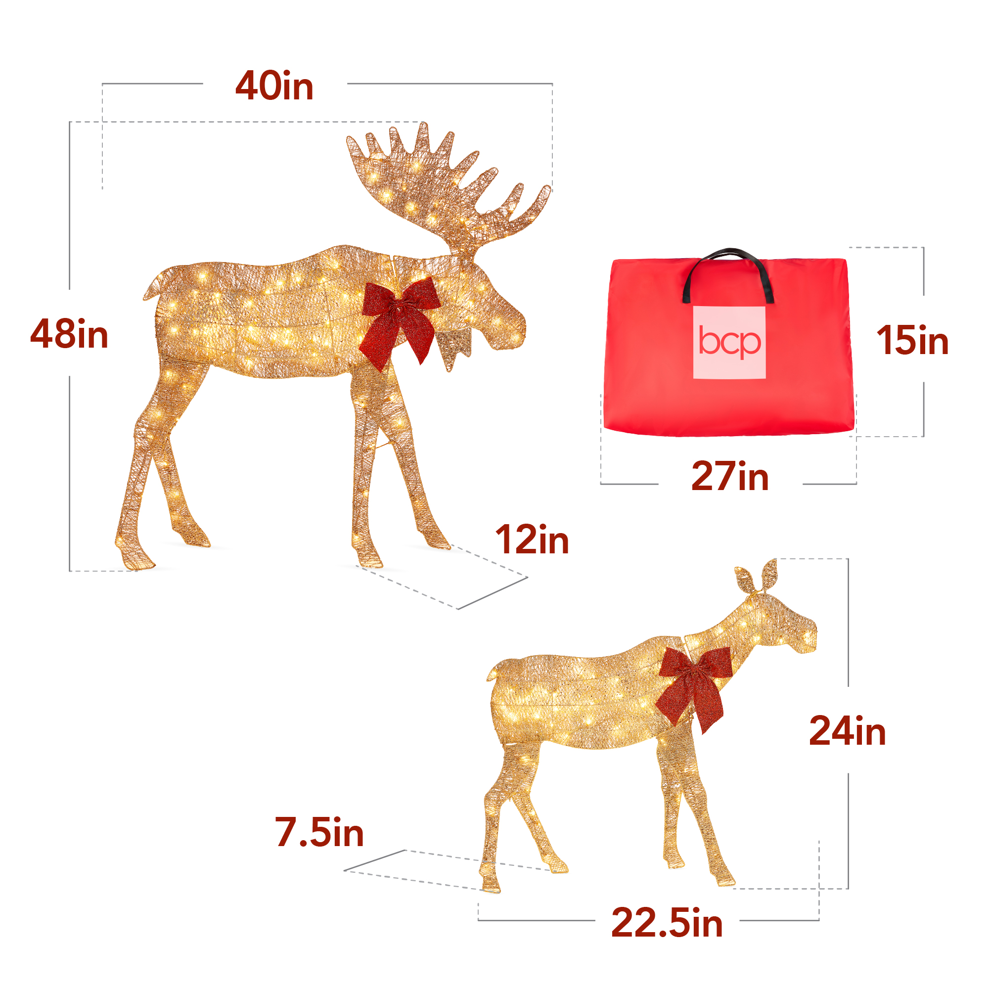 Best Choice Products 2-Piece Lighted 2D Moose Set Decor 125 LED Lights ...