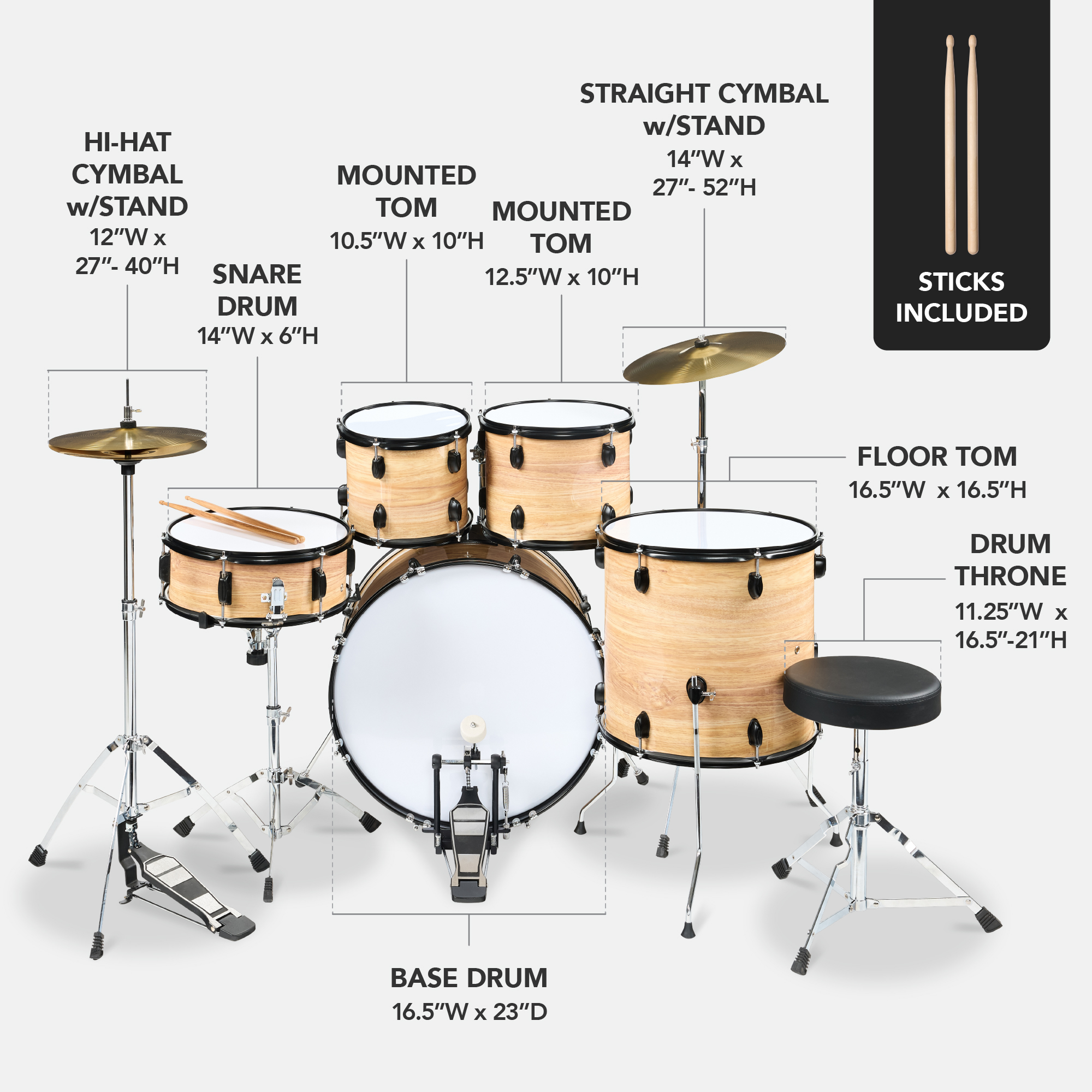 Best Choice Products Best Choice Products 5-Piece Full Size Drum Set ...