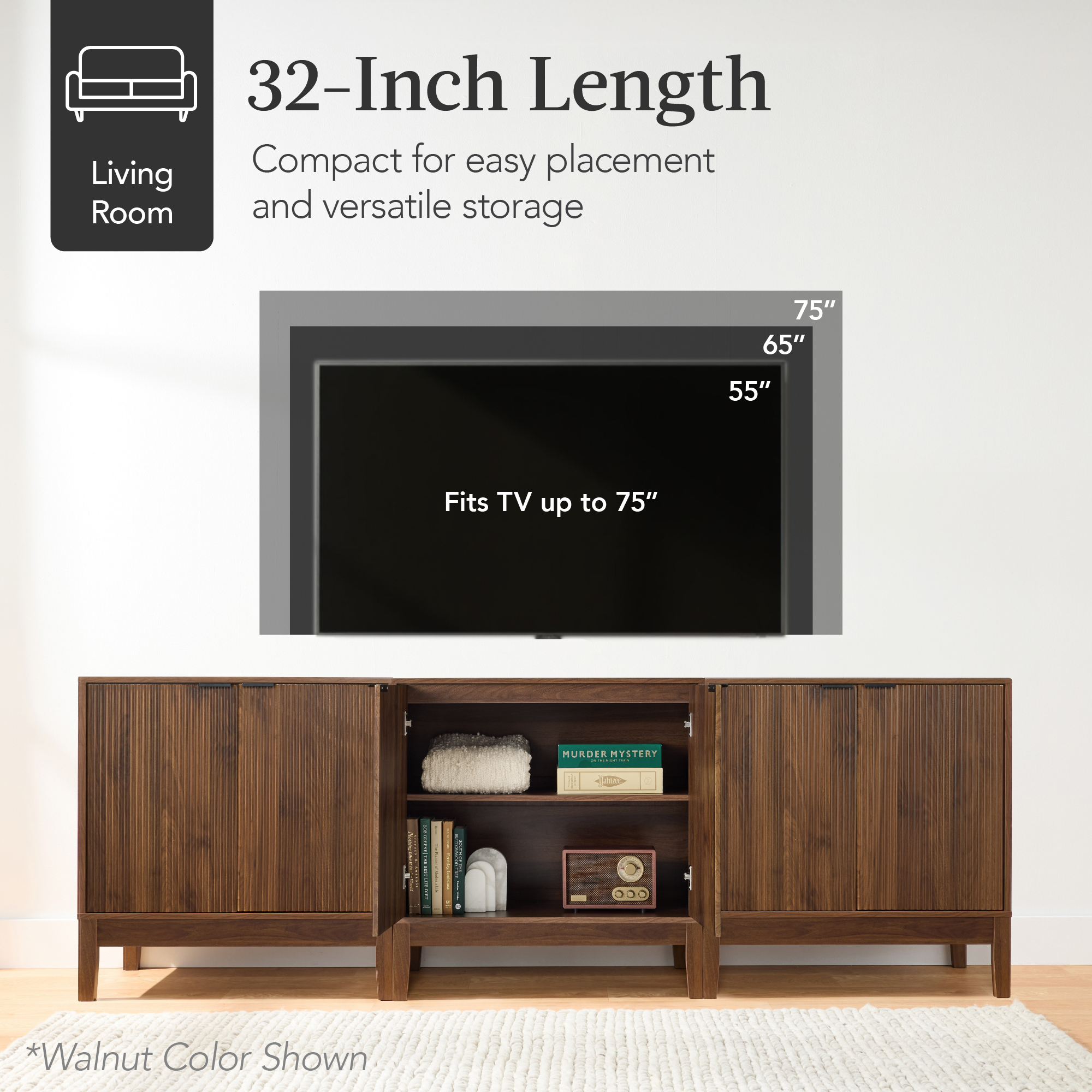 Best Choice Products 2-Door Reeded Storage Cabinet Accent Furniture ...