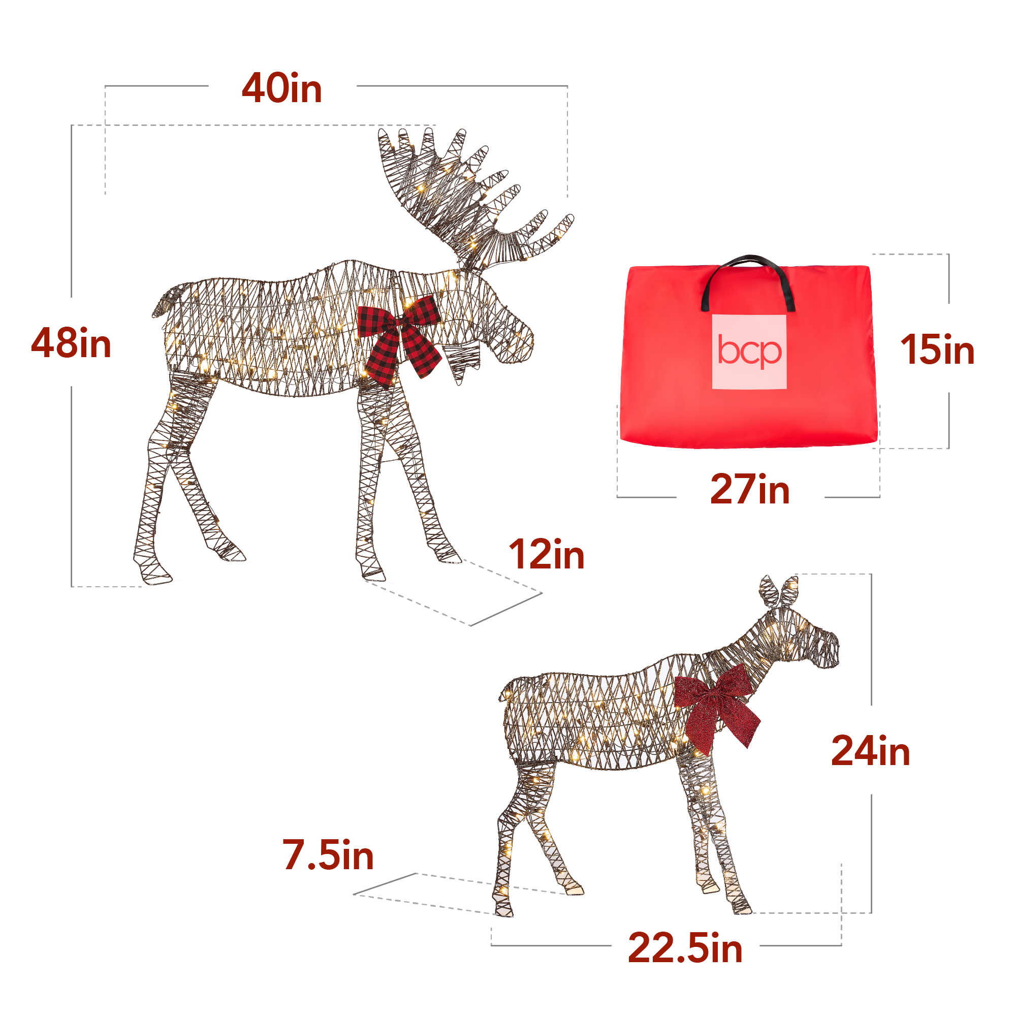 Best Choice Products 2-Piece Lighted 2D Moose Set Decor 125 LED Lights ...