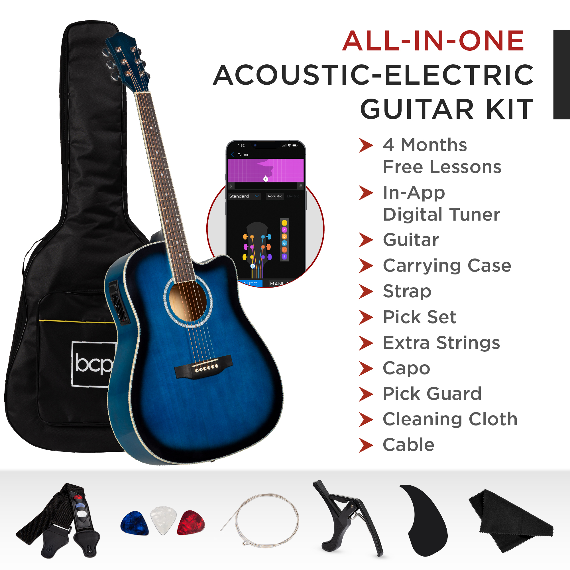 41in Beginner Acoustic Electric Cutaway Guitar Set w/ Case, Strap | eBay