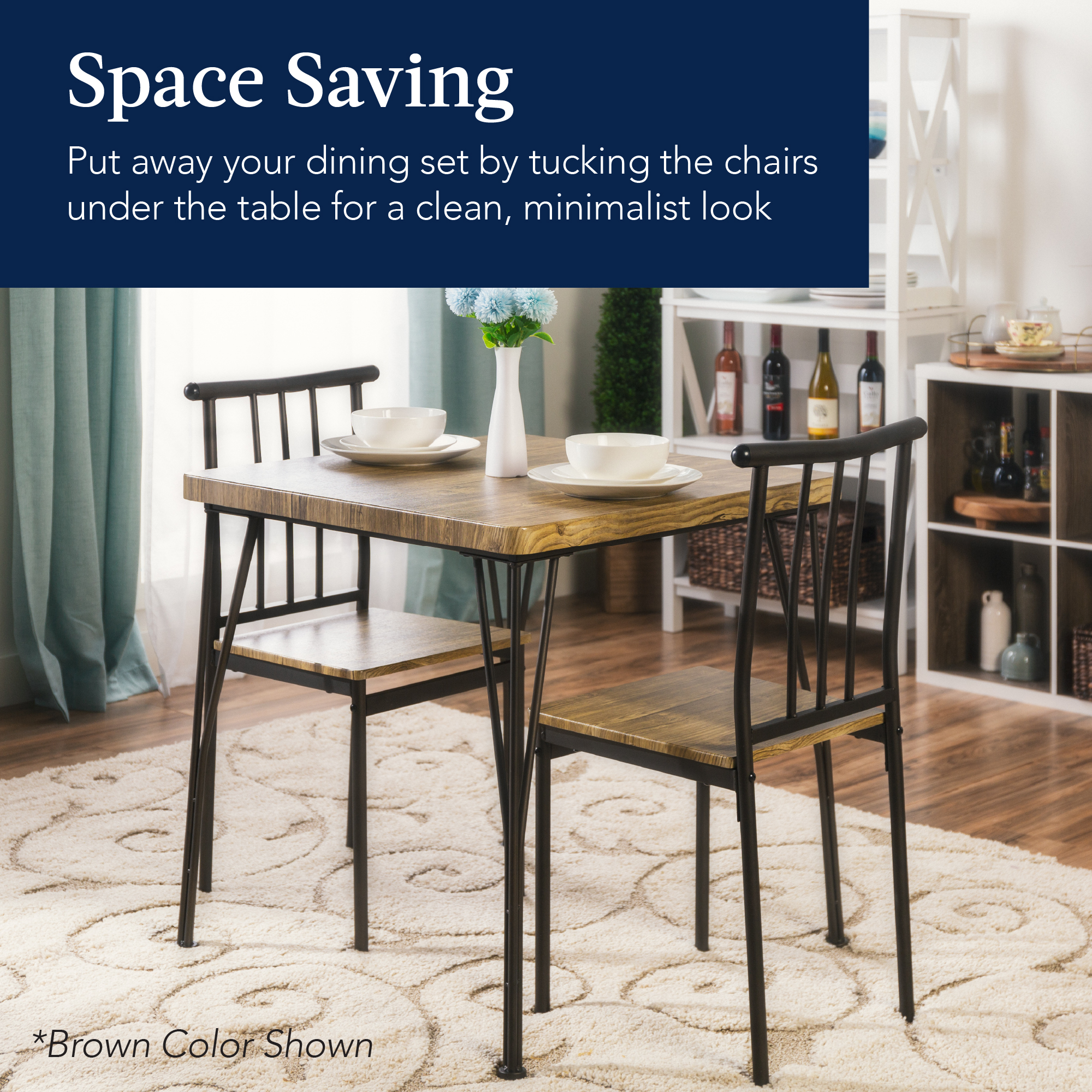 3-Piece Metal Wood Square Dining Table Furniture Set w/ 2 Chairs | eBay