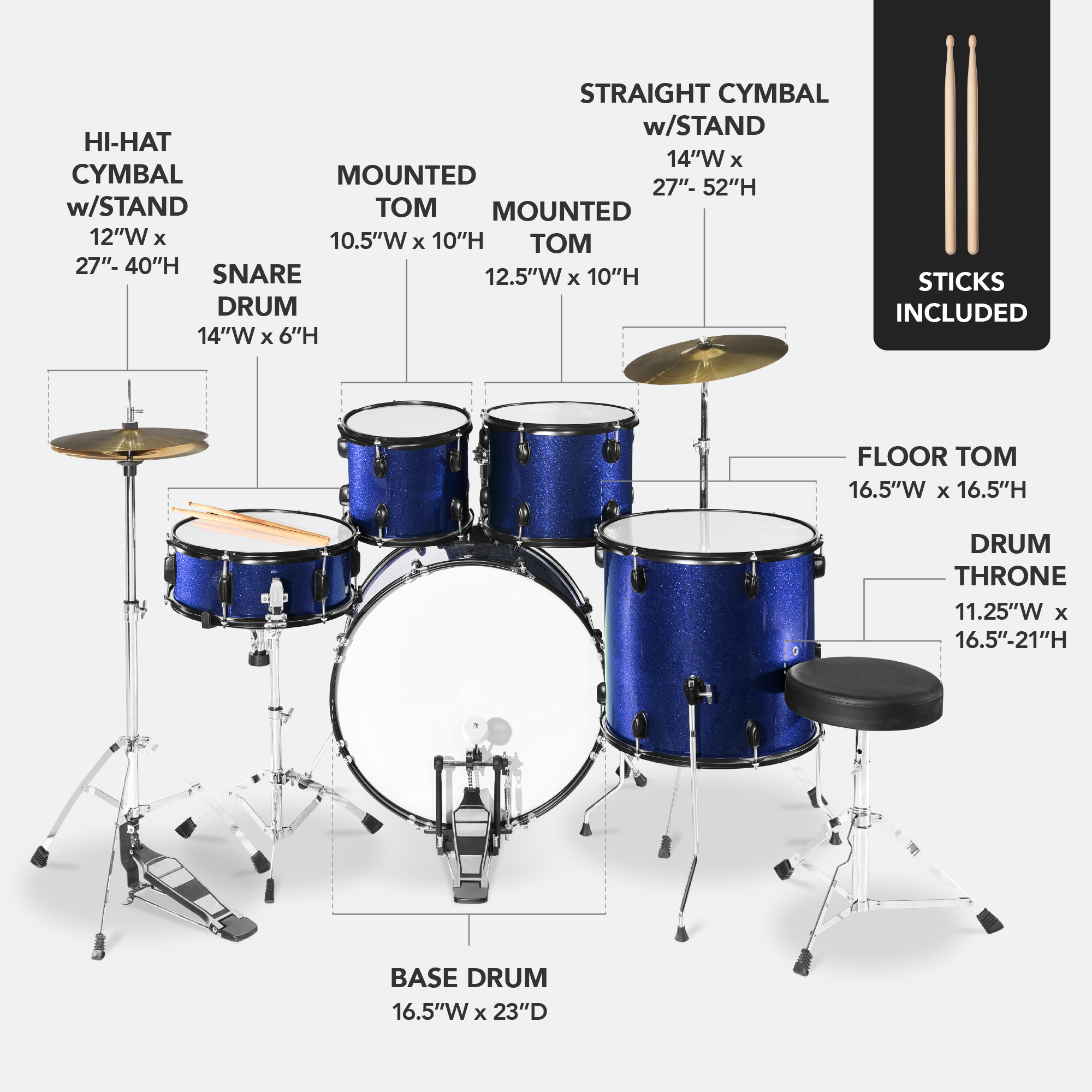 Best Choice Products Best Choice Products 5-Piece Full Size Drum Set ...